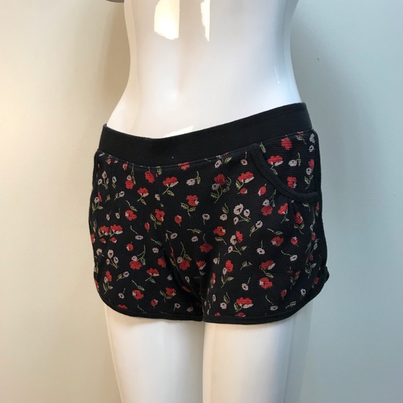Shorts | Black Cloth Short Shorts With Red Flowers All Over | Poshmark